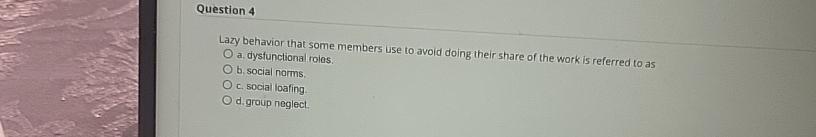 Solved Question 4Lazy behavior that some members use to | Chegg.com