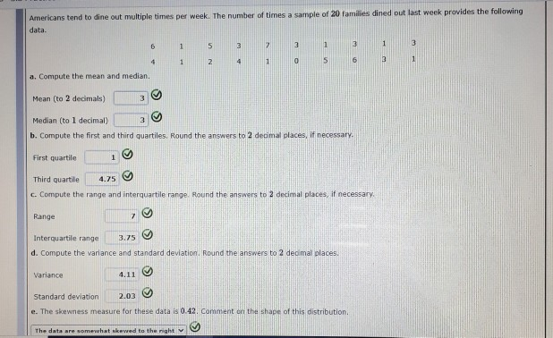 Solved Americans tend to dine out multiple times per week. | Chegg.com
