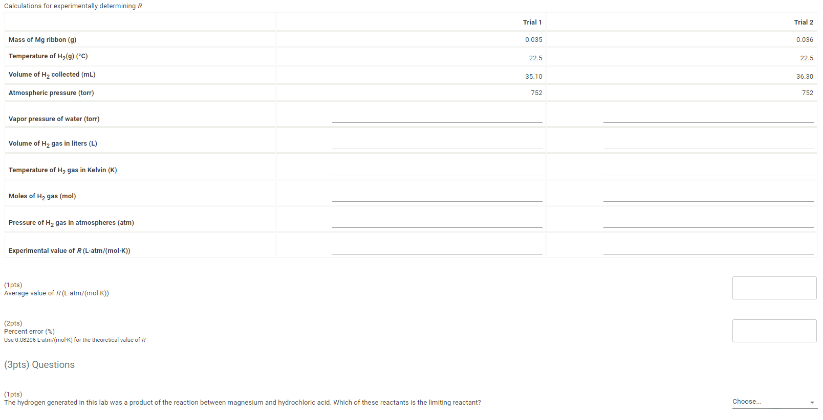 Solved Calculations for experimentally determining | Chegg.com