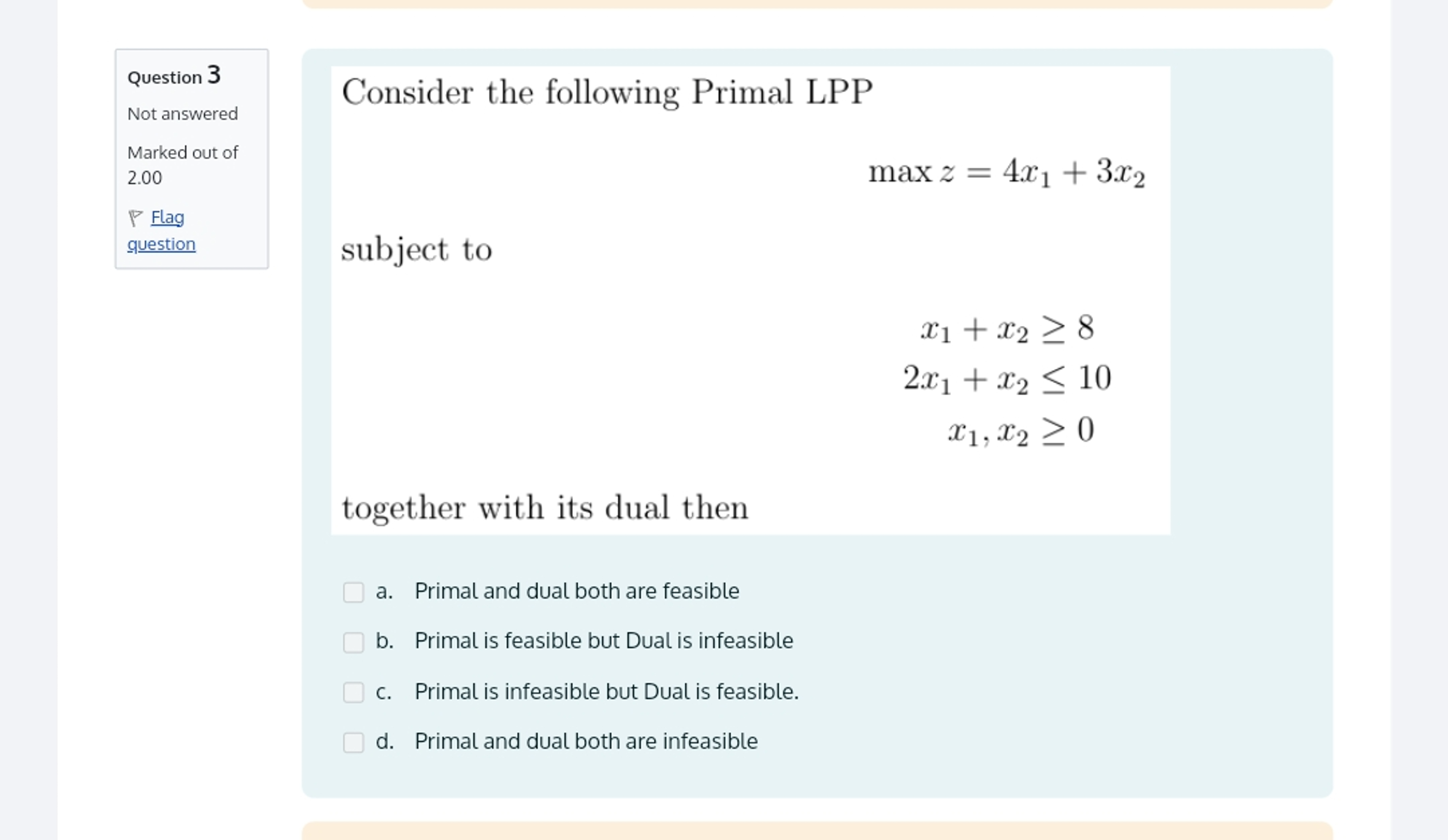 Solved Consider the following Primal LPPmaxz=4x1+3x2subject | Chegg.com