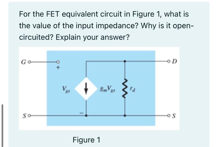Solved For the FET equivalent circuit in Figure 1, what is | Chegg.com
