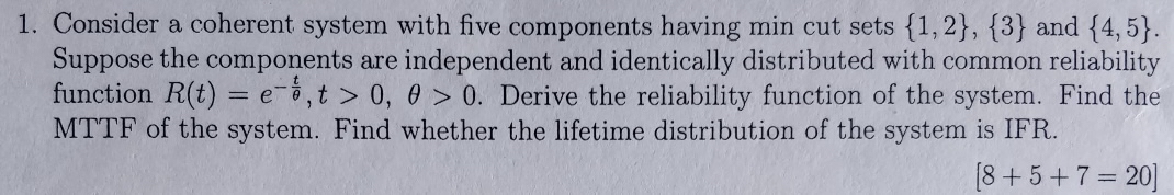 Solved Consider a coherent system with five components | Chegg.com