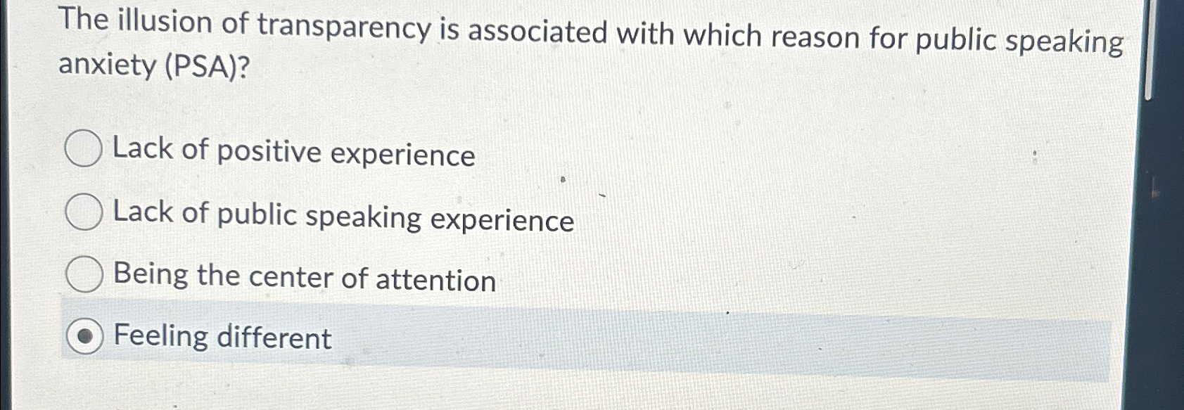 Solved The illusion of transparency is associated with which | Chegg.com