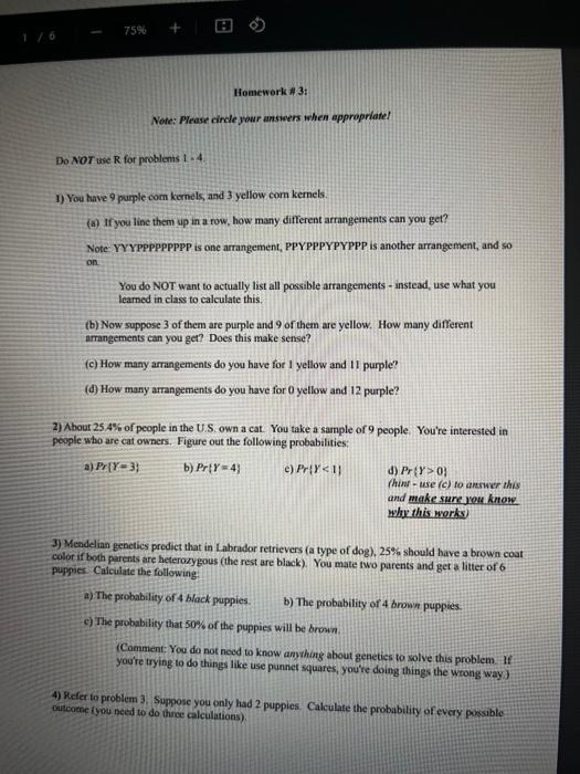 Solved Do NOT use R for problems 1=4. 1) You have 9 purple | Chegg.com