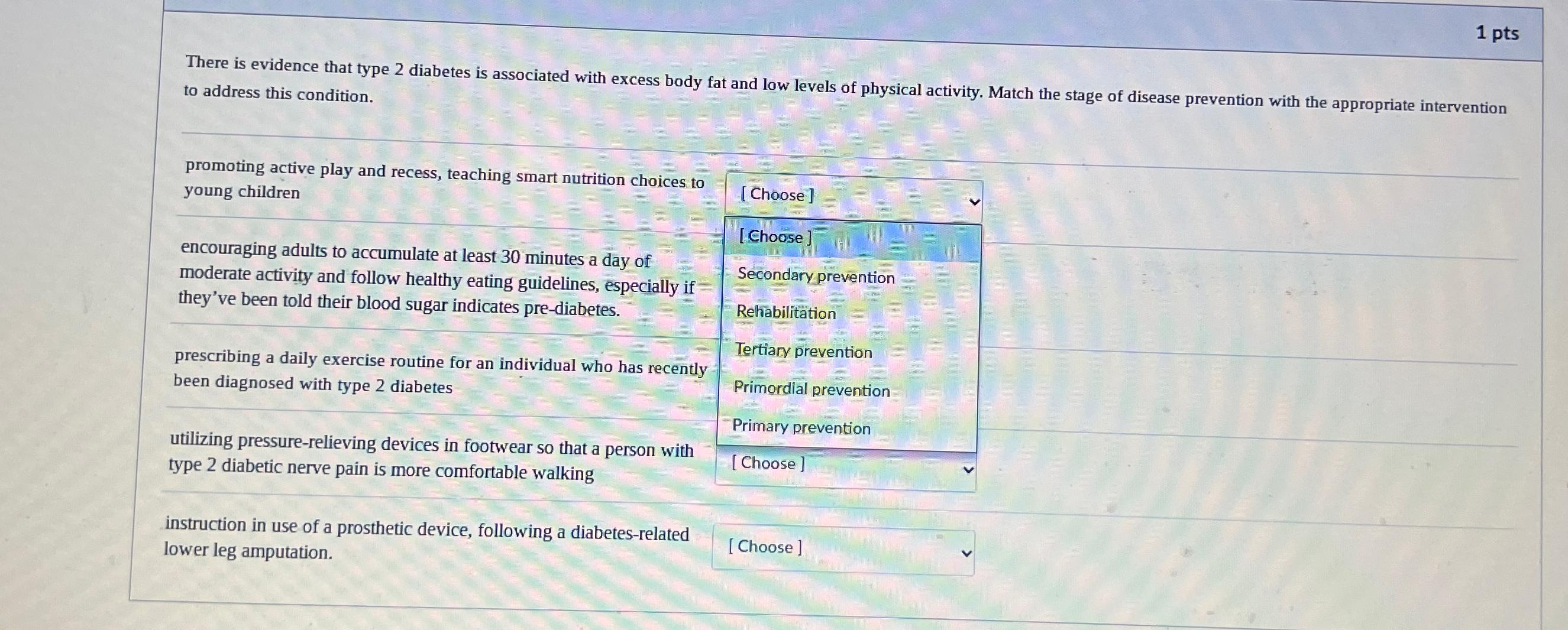 Solved 1 ﻿ptsto address this condition.promoting active play | Chegg.com