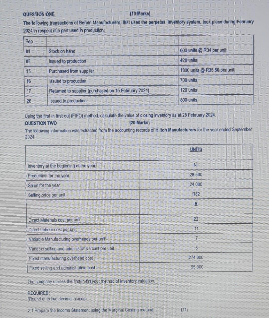 Solved QUESTION ONE (10 Marks) The following transactions of | Chegg.com