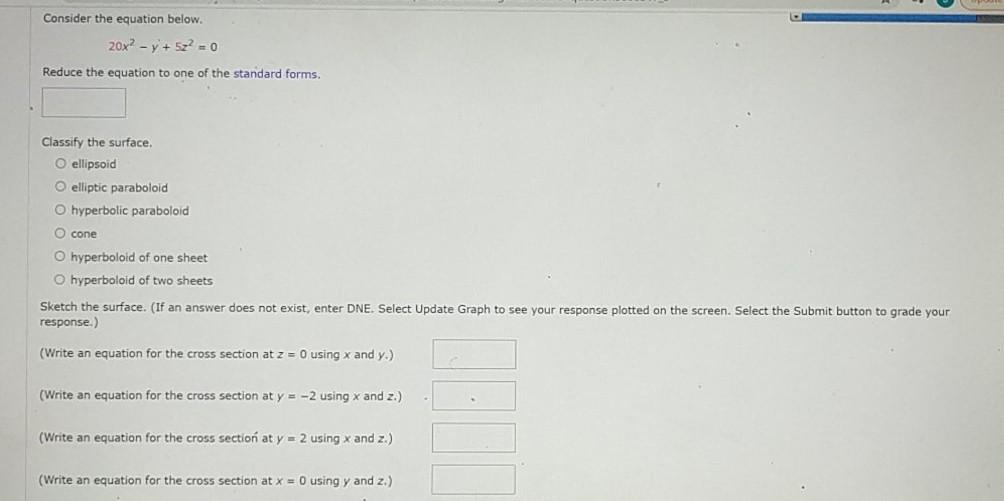 Solved Consider the equation below. 20x2 - y + 5z? = 0 | Chegg.com