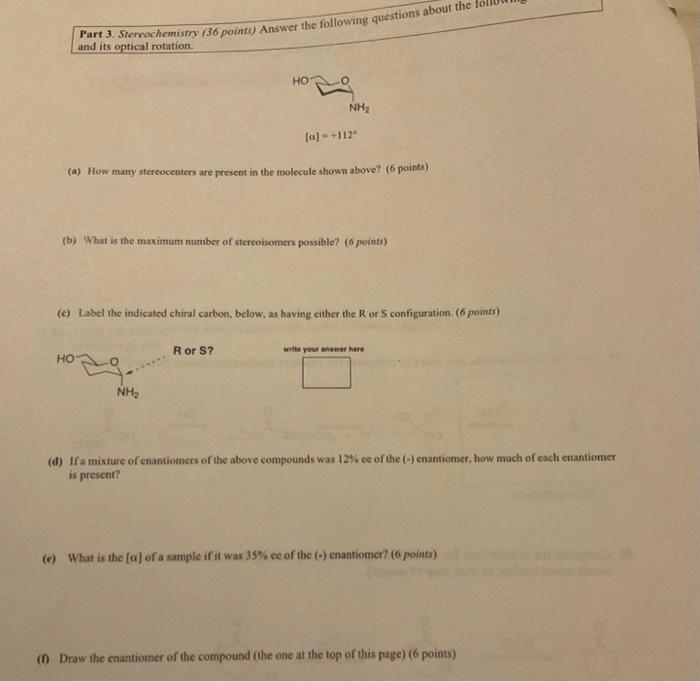 Solved Part 3 Stereochemistry (36 points) Answer the | Chegg.com