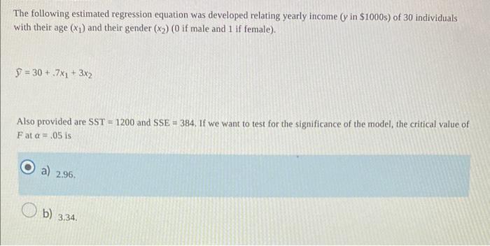 Solved The following estimated regression equation was | Chegg.com