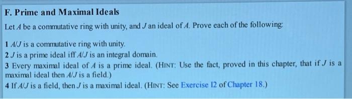 Solved F. Prime and Maximal Ideals Let A be a commutative | Chegg.com