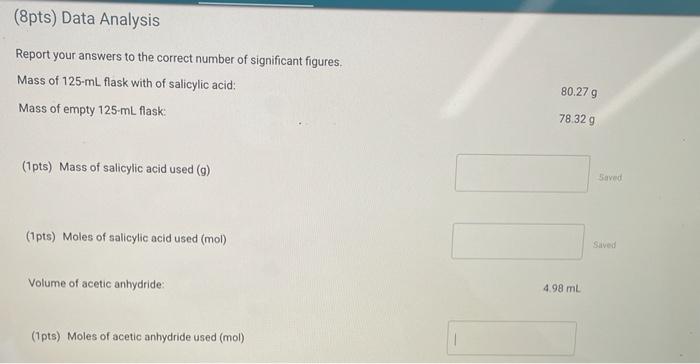 Solved Data And Report Submission - Aspirin Synthesis (2pts) | Chegg.com