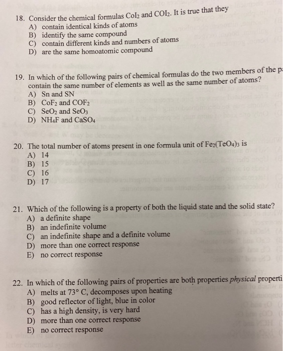 Solved 18. Consider the chemical formulas Colz and COI2. It | Chegg.com