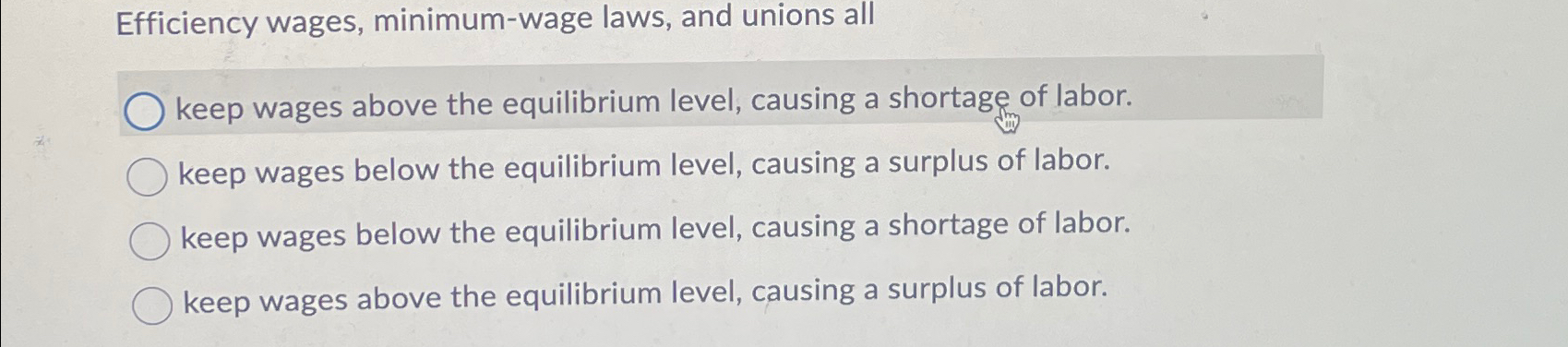 Solved Efficiency wages, minimum-wage laws, and unions | Chegg.com