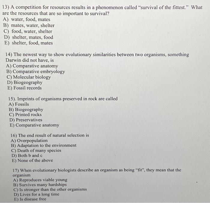 Solved 13) A competition for resources results in a | Chegg.com