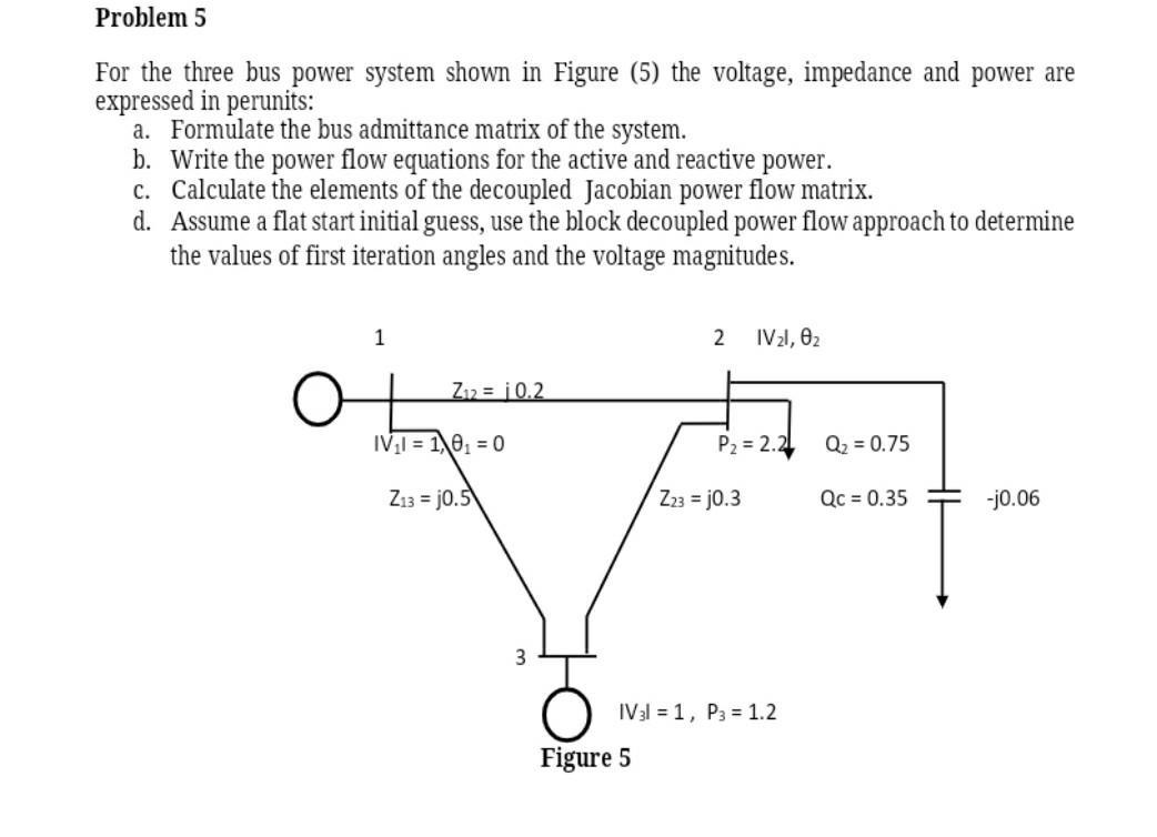Solved Problem 5 For the three bus power system shown in | Chegg.com