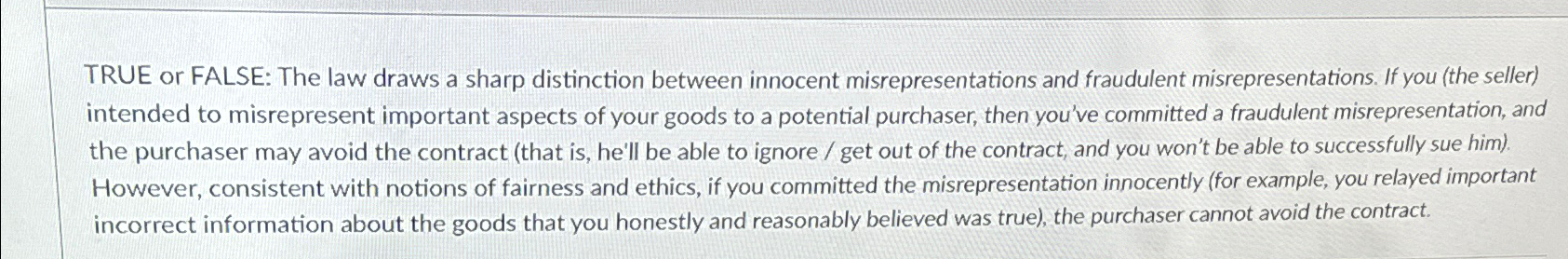 Solved TRUE or FALSE: The law draws a sharp distinction | Chegg.com
