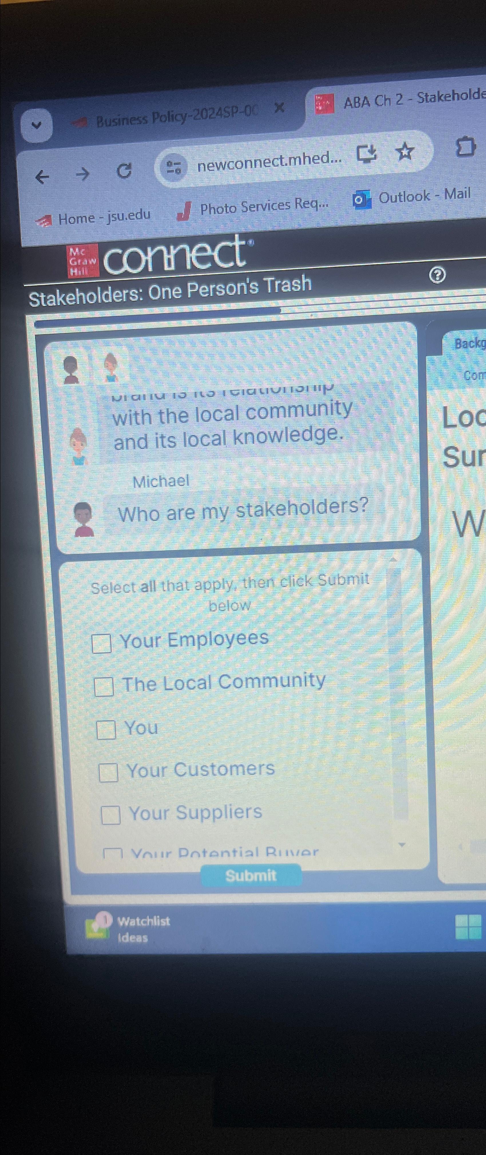 Solved MichaelWho are my stakeholders?Select all that apply, | Chegg.com