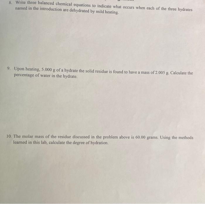 Solved 8. Write three balanced chemical equations to | Chegg.com Solved 8. Write three balanced chemical equations to | Chegg.com
