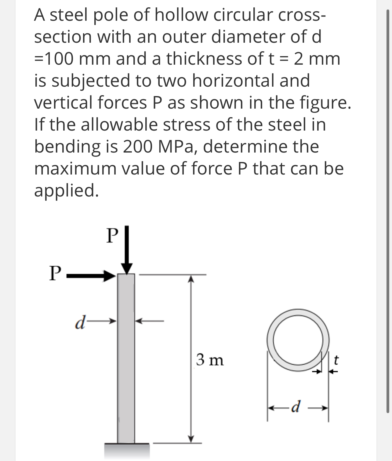 Solved A steel pole of hollow circular crosssection with an | Chegg.com
