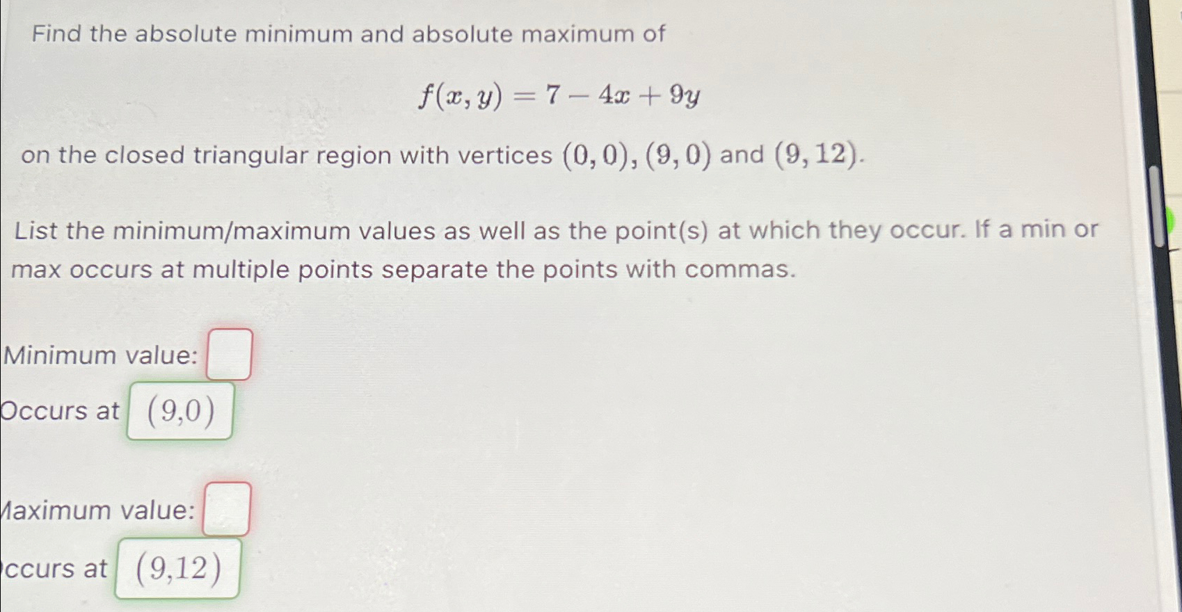 Solved Find the absolute minimum and absolute maximum | Chegg.com