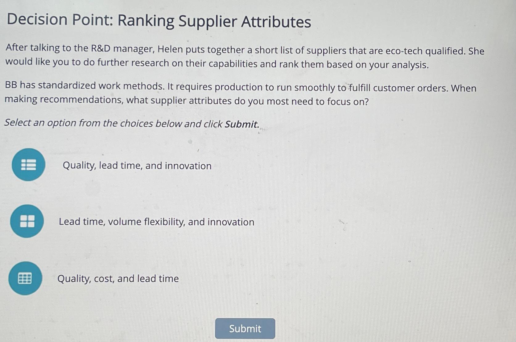 Solved Decision Point: Ranking Supplier AttributesAfter | Chegg.com