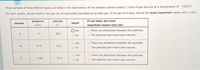 Solved Three samples of three different gases are listed in | Chegg.com