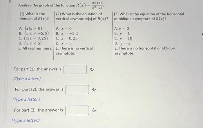 Solved Analyze the graph of the function R(x)=x2−253x+10. | Chegg.com