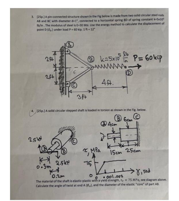 Solved 3. [25p.]A pin-connected structure shown in the Fig | Chegg.com