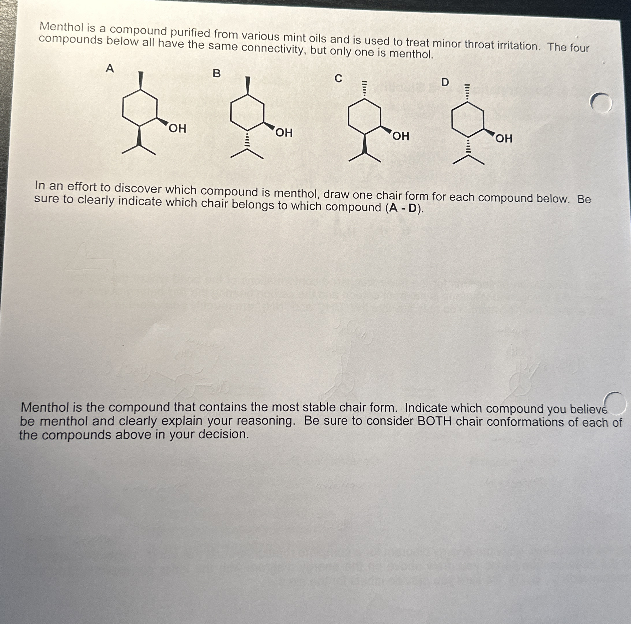 Solved Menthol is a compound purified from various mint oils | Chegg.com