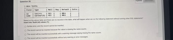Solved select distinct c from Test 3 where c in (select c | Chegg.com