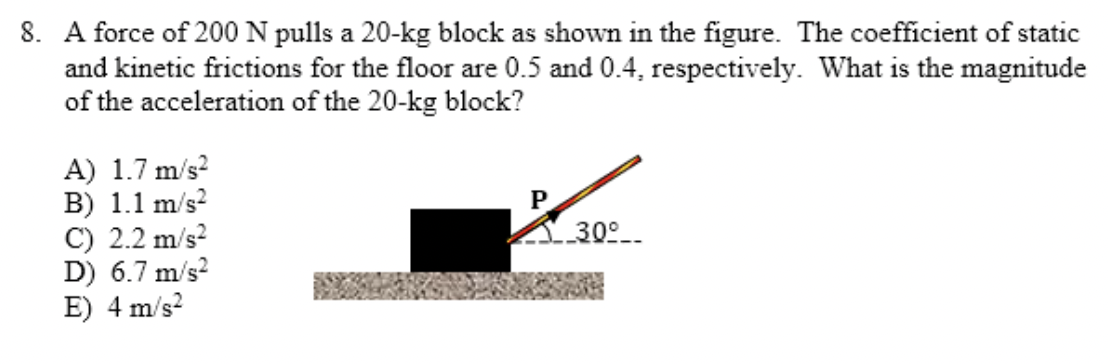 Solved A force of 200N ﻿pulls a 20-kg ﻿block as shown in the | Chegg.com
