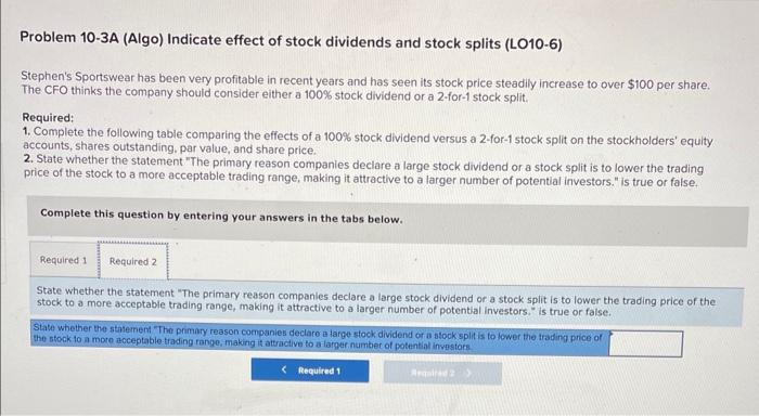 Solved Problem 10-3A (Algo) Indicate effect of stock | Chegg.com