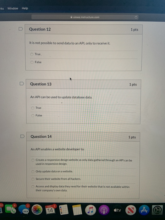 Solved Tks Window Help ulowa instructure.com Question 12 1 | Chegg.com