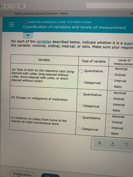 Solved Classification of variables and levels of measurement | Chegg.com