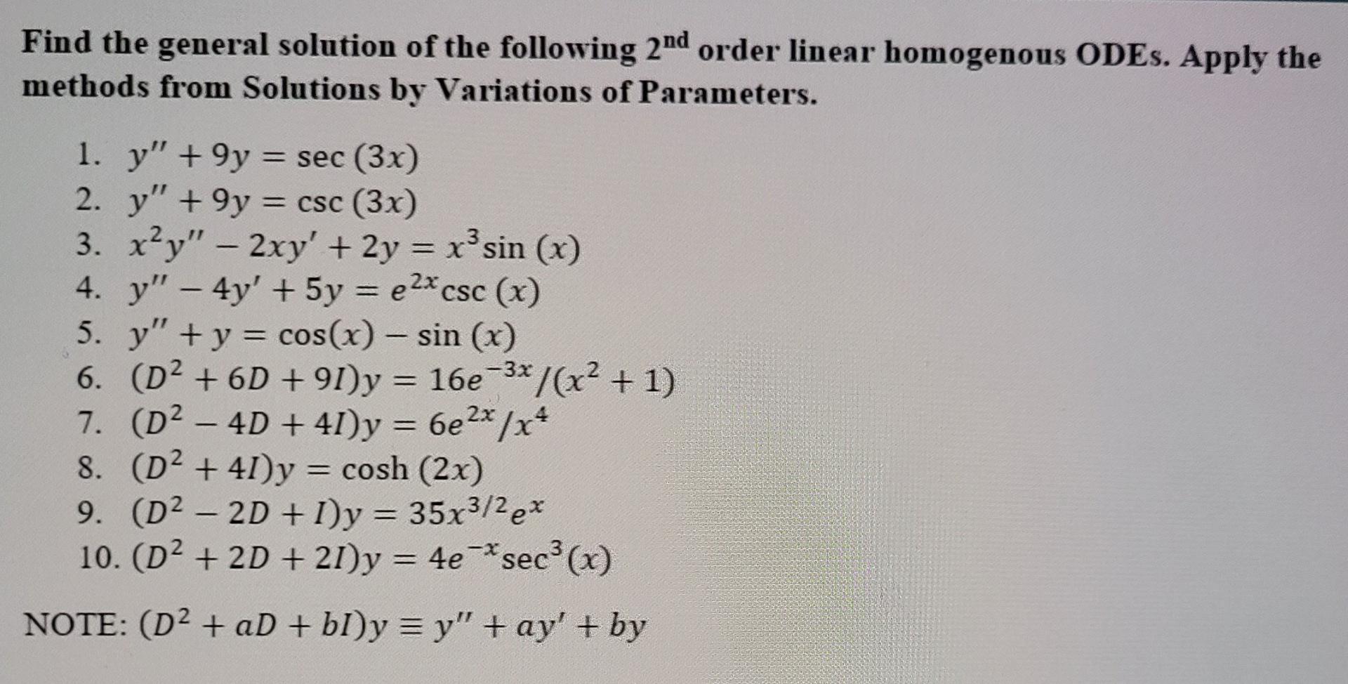 Solved Find The General Solution Of The Following 2nd Order