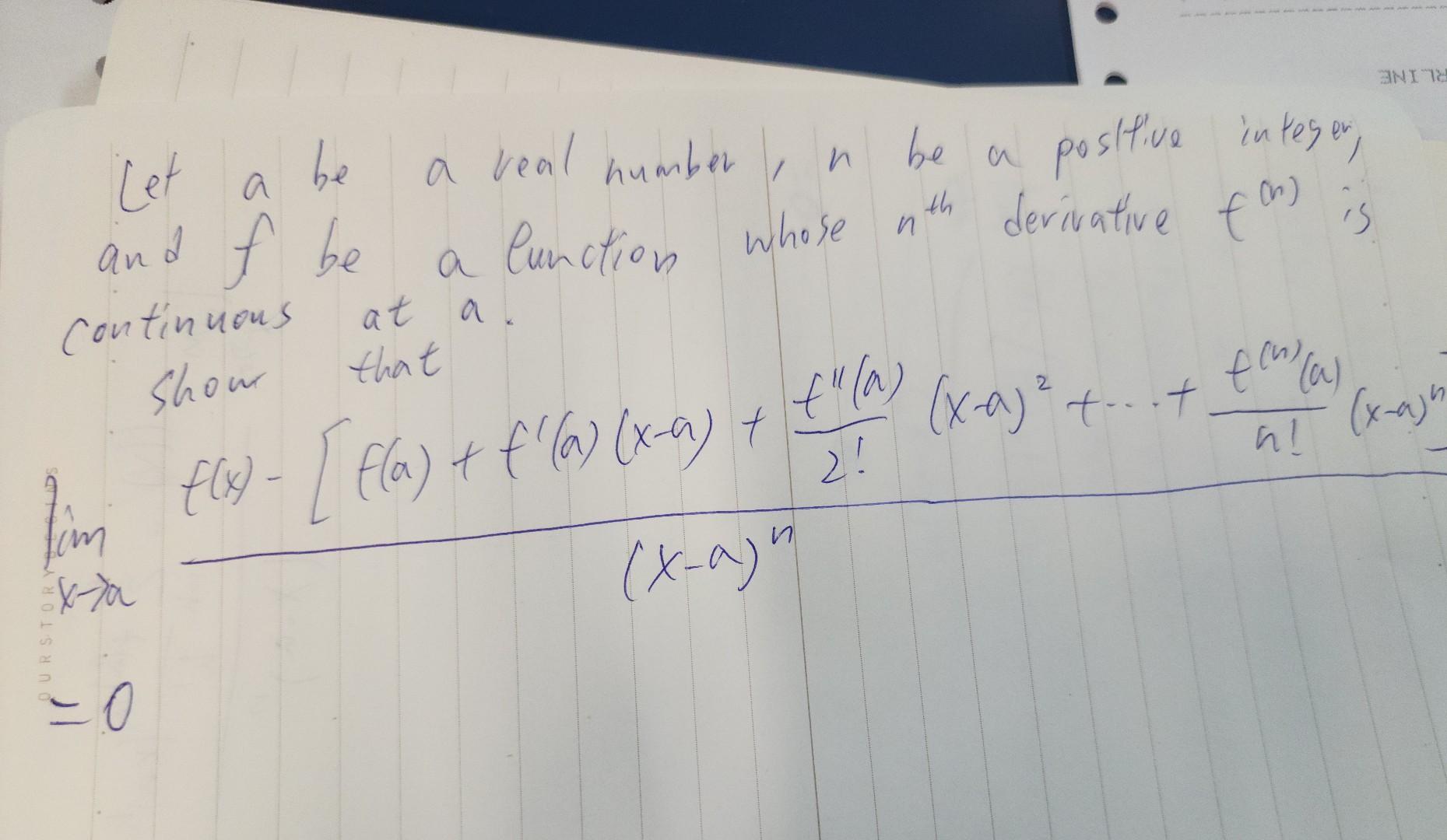 Solved Let a be a real number, n be a postive integer, and f | Chegg.com