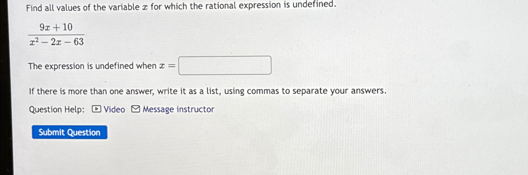 Solved Find all values of the variable x ﻿for which the | Chegg.com