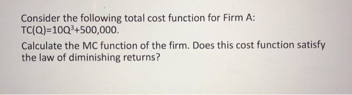 Solved Consider the following total cost function for Firm | Chegg.com