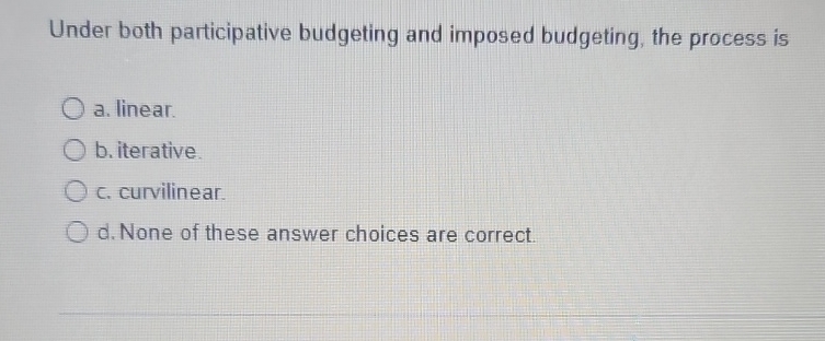 Solved Under both participative budgeting and imposed | Chegg.com