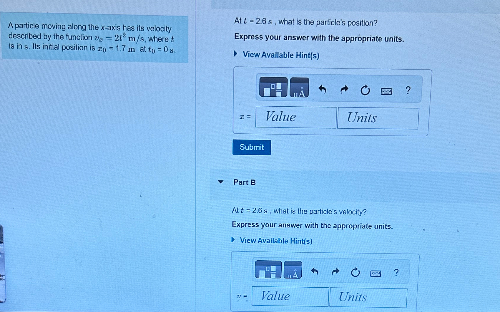 Solved A particle moving along the x-axis has its velocity | Chegg.com
