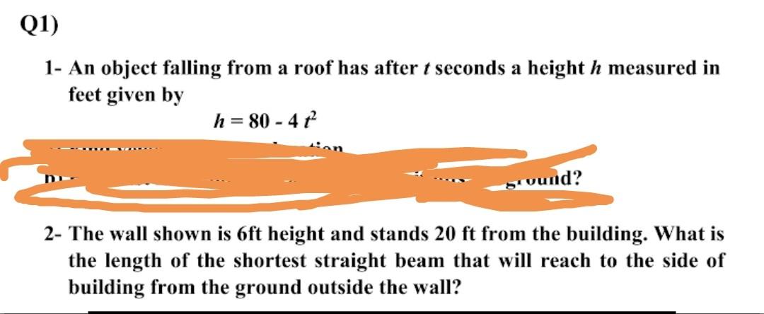 Solved Q1) 1- An object falling from a roof has after t | Chegg.com