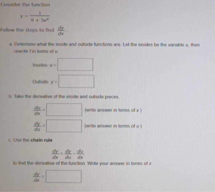 Solved Consider the function y=9+5ex1 Follow the steps to | Chegg.com