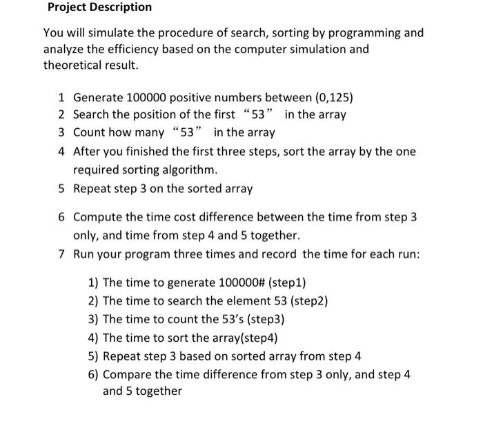Solved Project Description You will simulate the procedure | Chegg.com