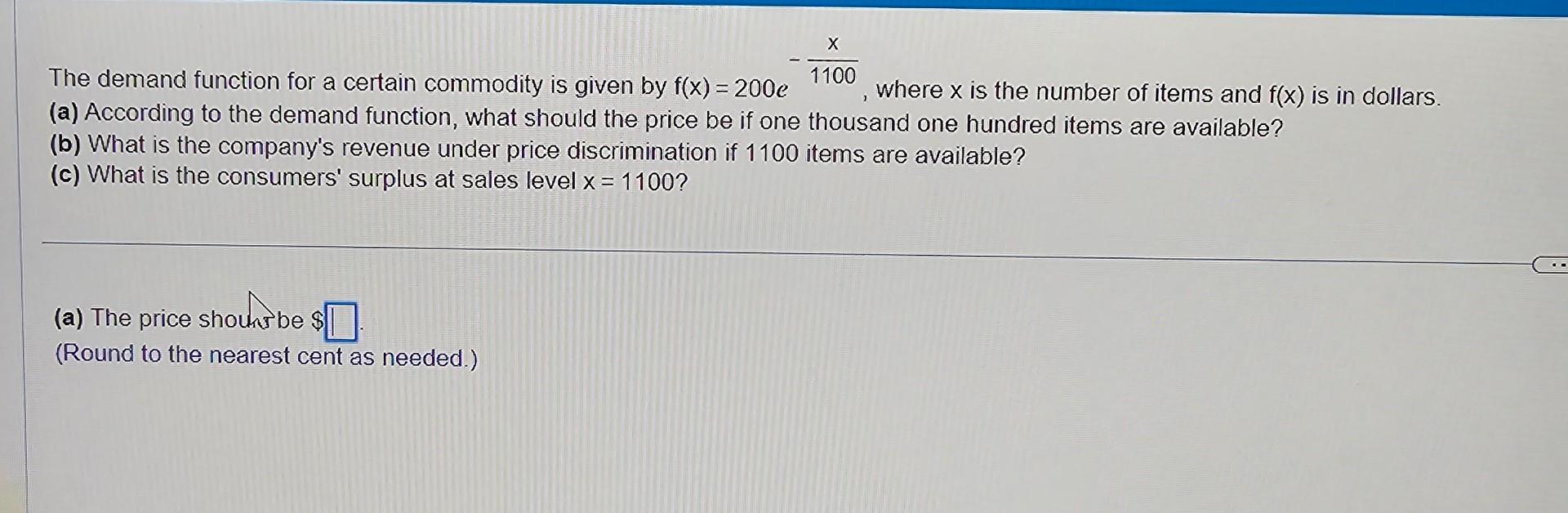 Solved The demand function for a certain commodity is given | Chegg.com