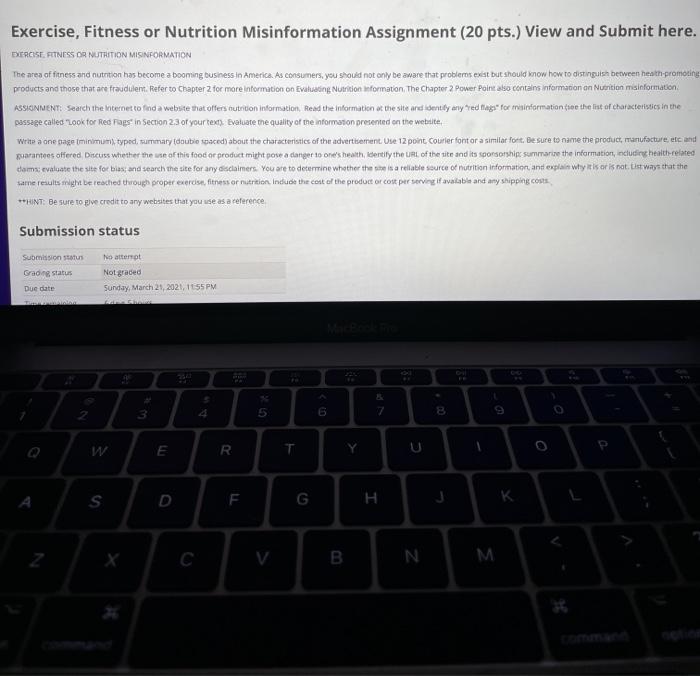 Exercise, Fitness or Nutrition Misinformation | Chegg.com