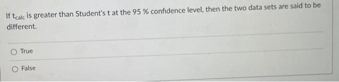 Solved If tcalc is greater than Student's t at the 95% | Chegg.com