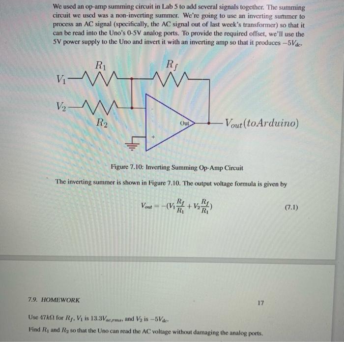 Solved We used an op-amp summing circuit in Lab 5 to add | Chegg.com