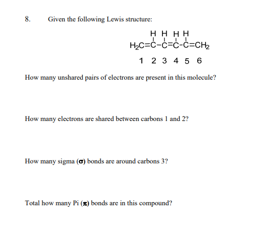 Solved Given the following Lewis structure:1,2,3,4,5,6How | Chegg.com
