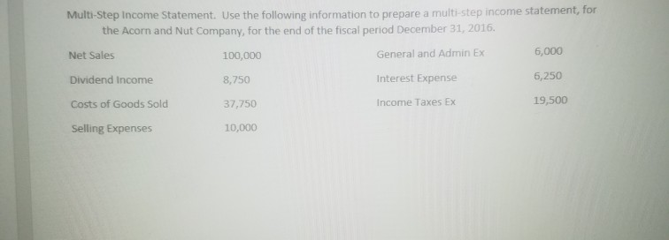 Solved Multi-Step Income Statement. Use the following | Chegg.com