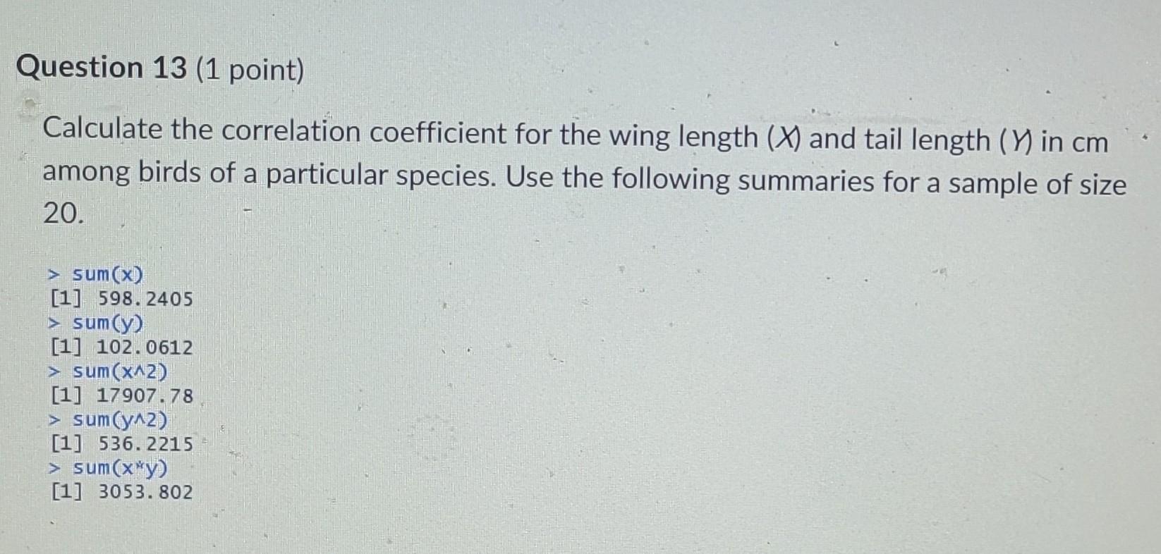 Solved Calculate the correlation coefficient for the wing | Chegg.com
